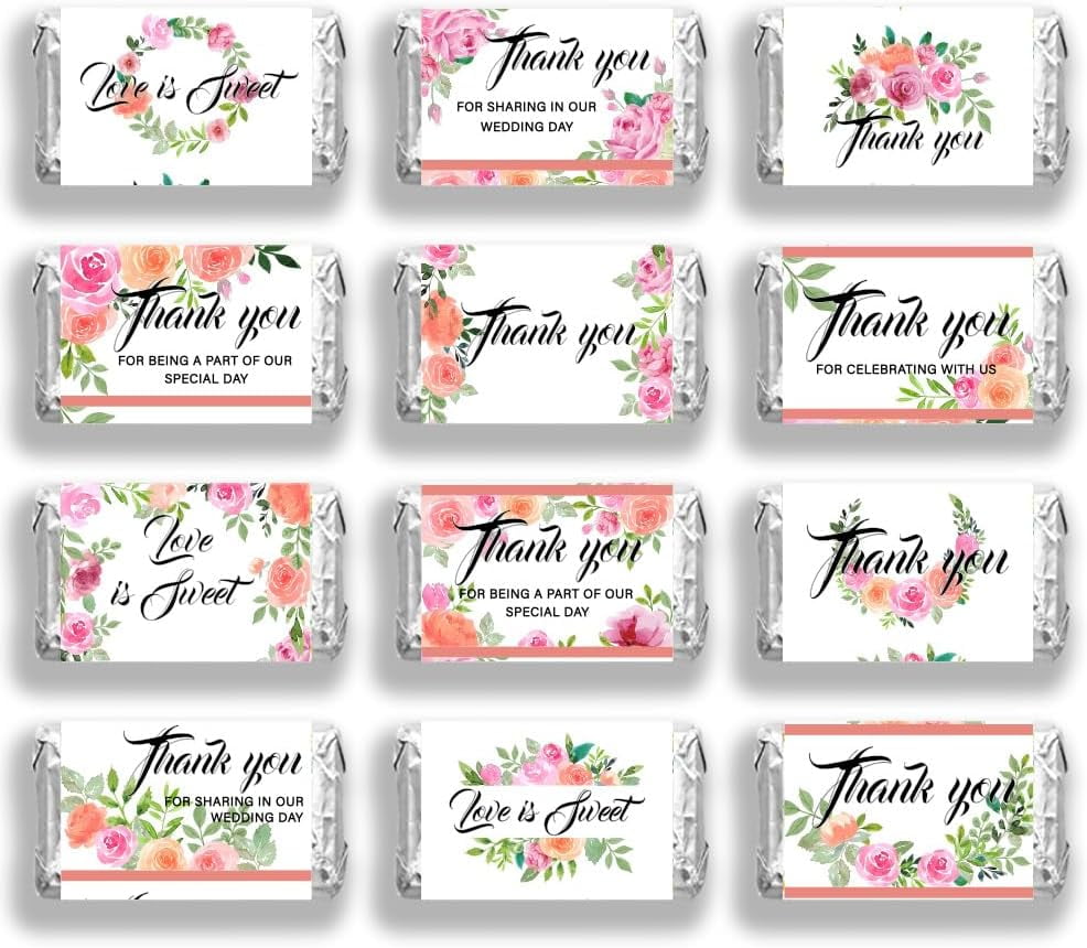 20 Sheet 120 Pcs Wedding Candy Bar Wrappers 1.4x2.6inch(3.5x6.6cm) 6 ...