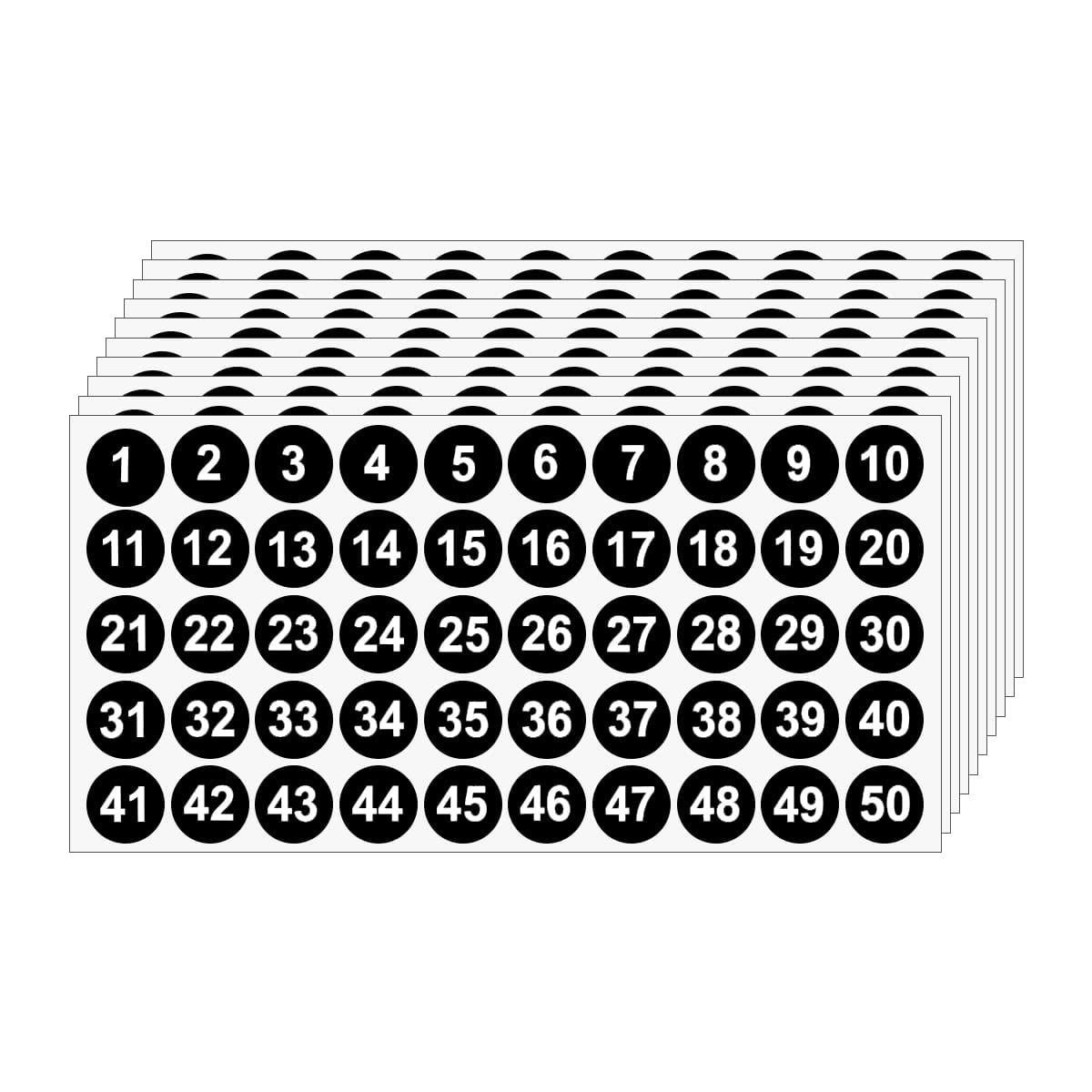 20 Sheets 1 to 50 Vinyl Small Round Labels Consecutive Number Stickers ...