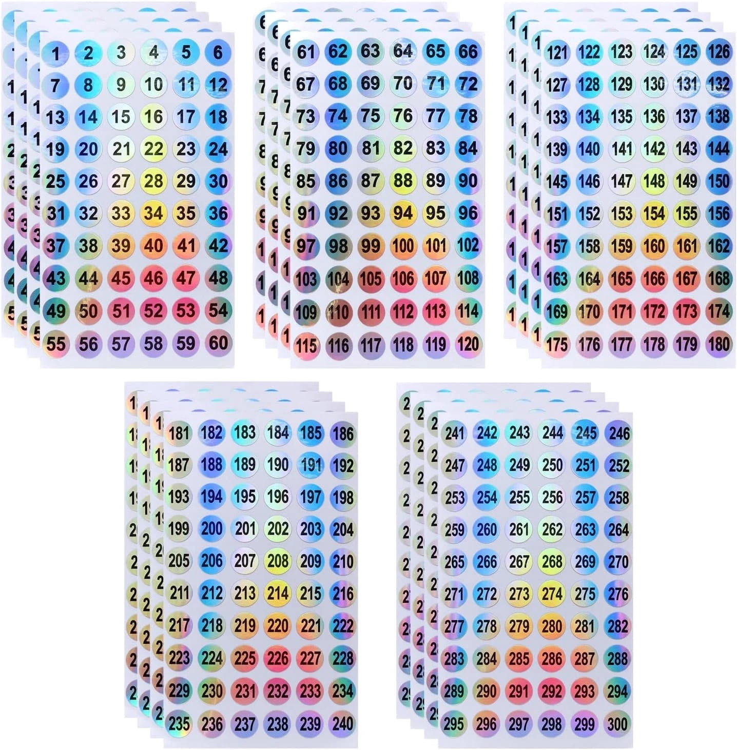 20 Sheets 1 to 300 Consecutive Laser Number Stickers round Self ...