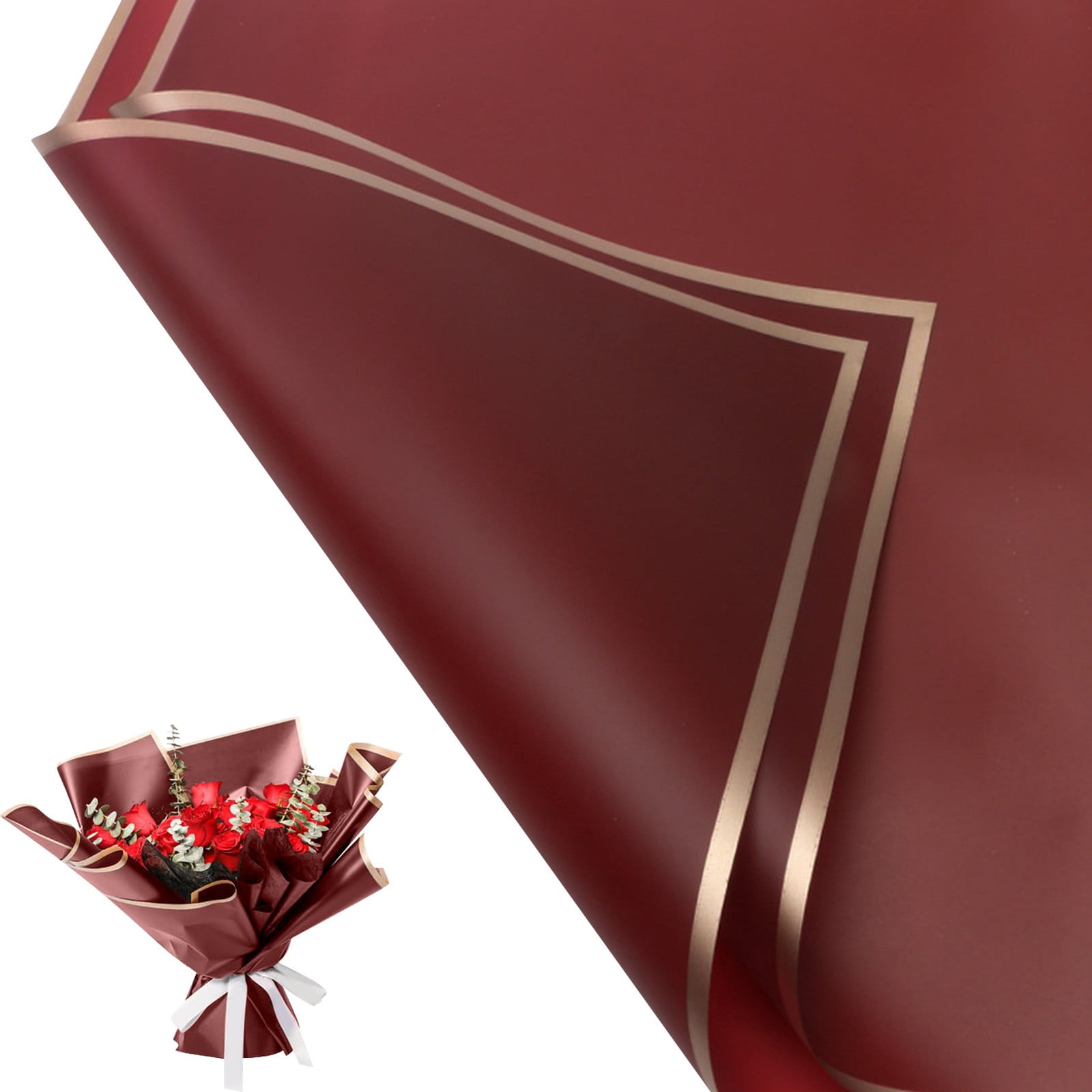 20 Sheets 23x23 Inch Waterproof Flower Wrapping Paper Gold Border Jelly ...