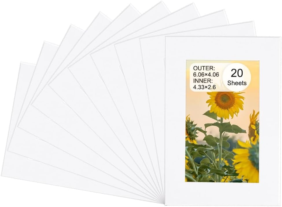 20 Sheets 4"x6" Pre-Cut Mat Board White Color Photo Matte Paper Picture ...