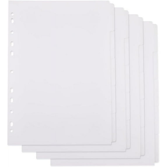 20 Sheets 5-Tab Binder Dividers A4 Paper Binder Dividers 11-Hole Punched Blank White Paper Index ...