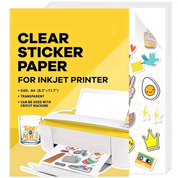 20 Sheets A4 Clear Sticker Paper for Inkjet Printer, Self Adhesive, 8.3 ...
