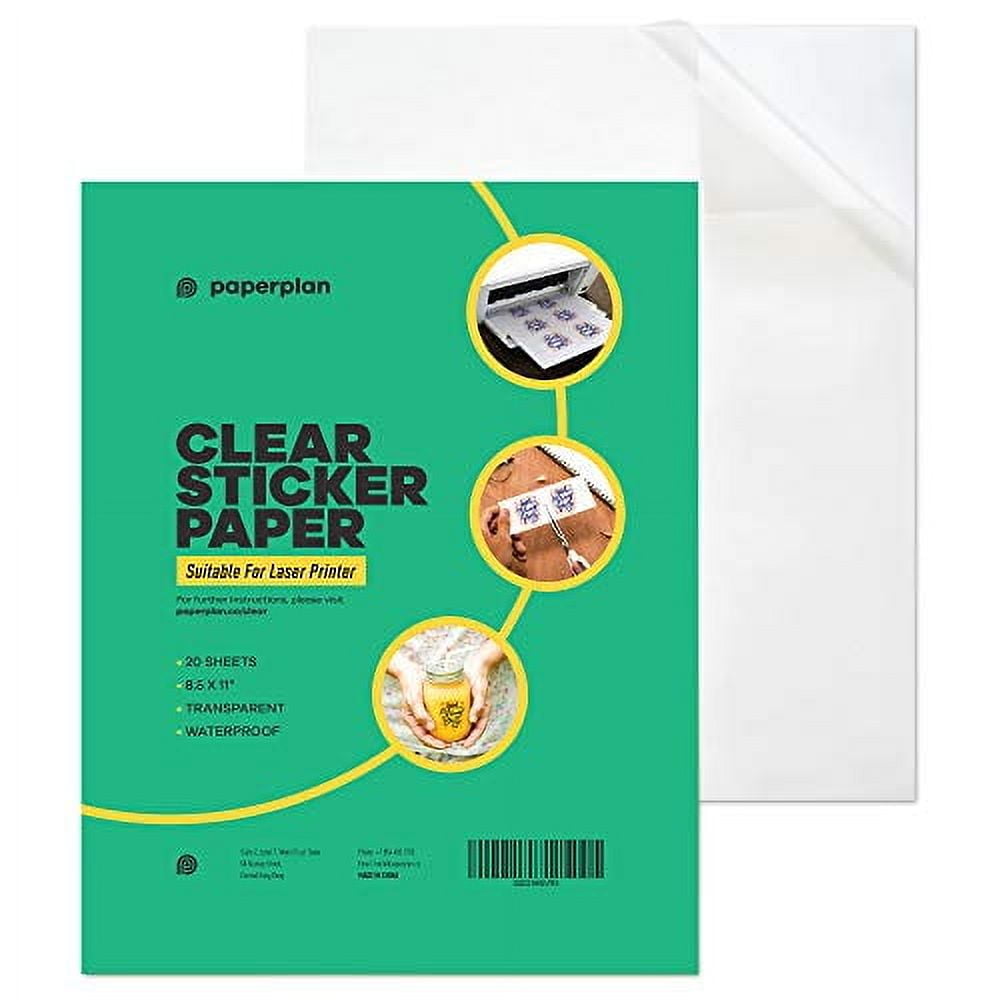 (20 Sheets) Clear Sticker Paper for Laser Printer Vinyl Labels Decal ...