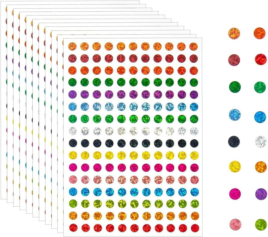 20 Sheets Color Coding Labels - Laser Shiny Sparkle Circle Dot Stickers ...