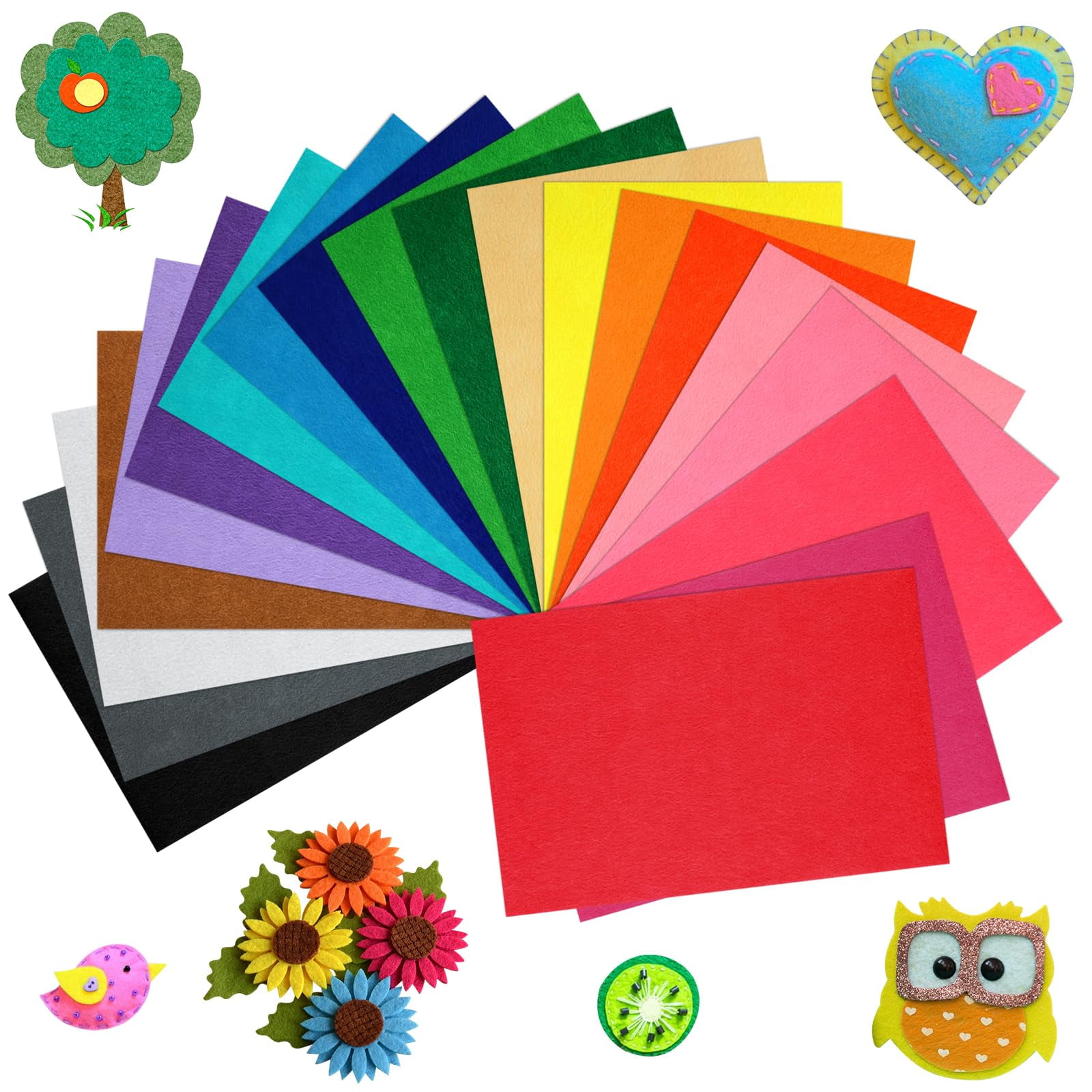 20 Sheets Colorful Felt Fabric for Crafts, 8" x 12" Soft Polyester Felt ...