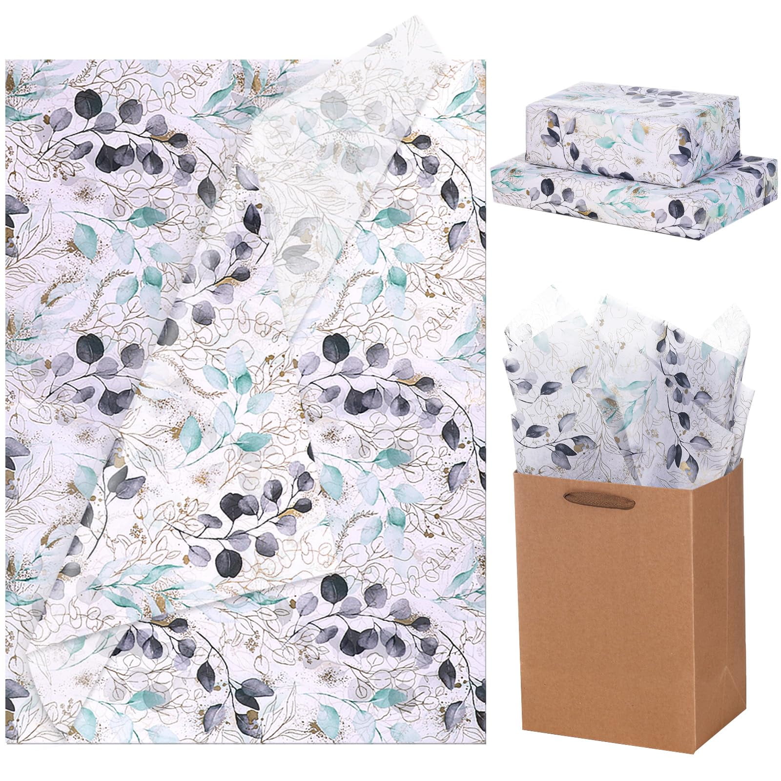 20 Sheets Eucalyptus Tissue Paper, Leave Printed Tissue Paper for Gift ...