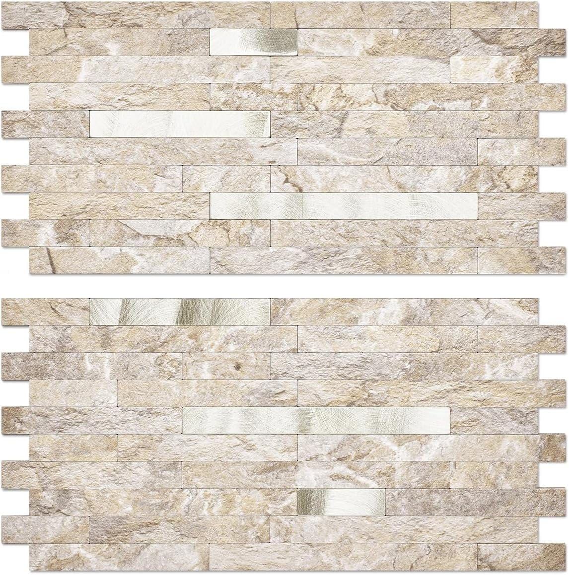 20 Sheets Faux Stone Peel and Stick Backsplash, Sandstone with Metal ...