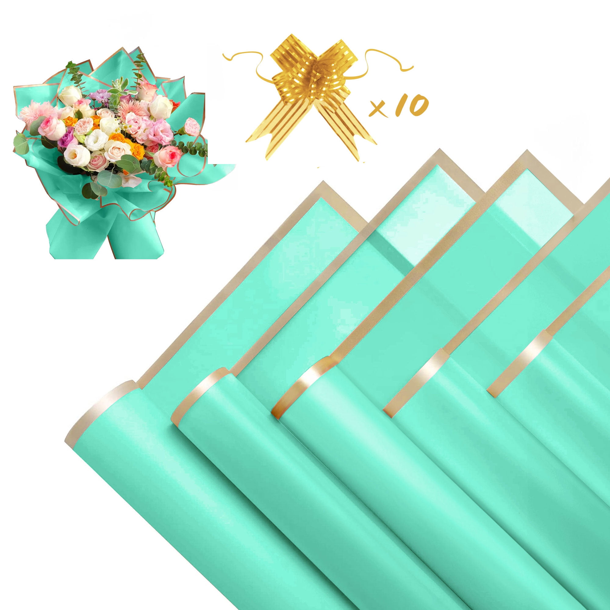 Tickjoy 20 Sheets Emeralds Flower Wrapping Paper with 10 Ribbons, 22.8 ...