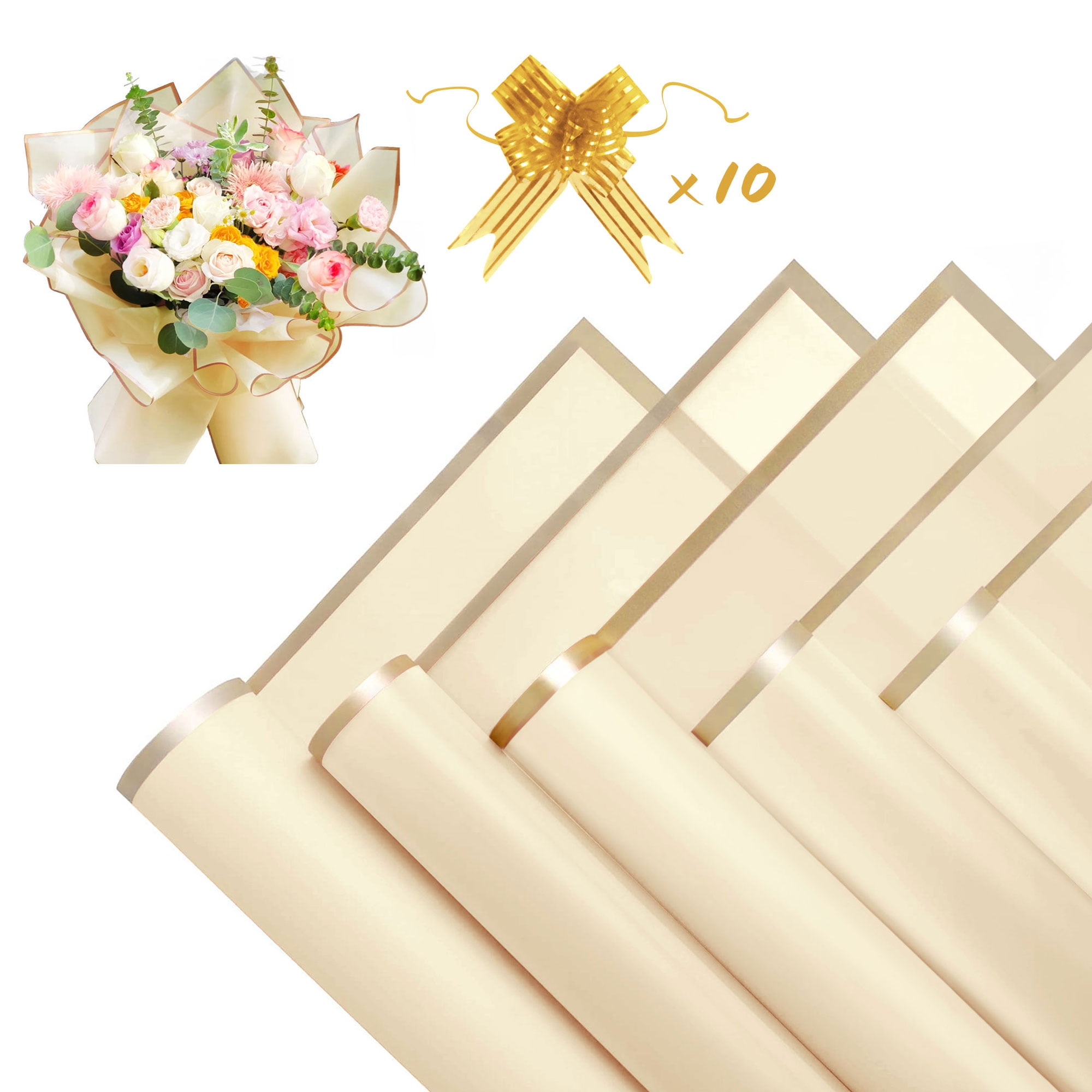 Tickjoy 20 Sheets Yellow Flower Wrapping Paper with 10 Ribbons, 22.8''x22.8'' Flower Bouquet ...