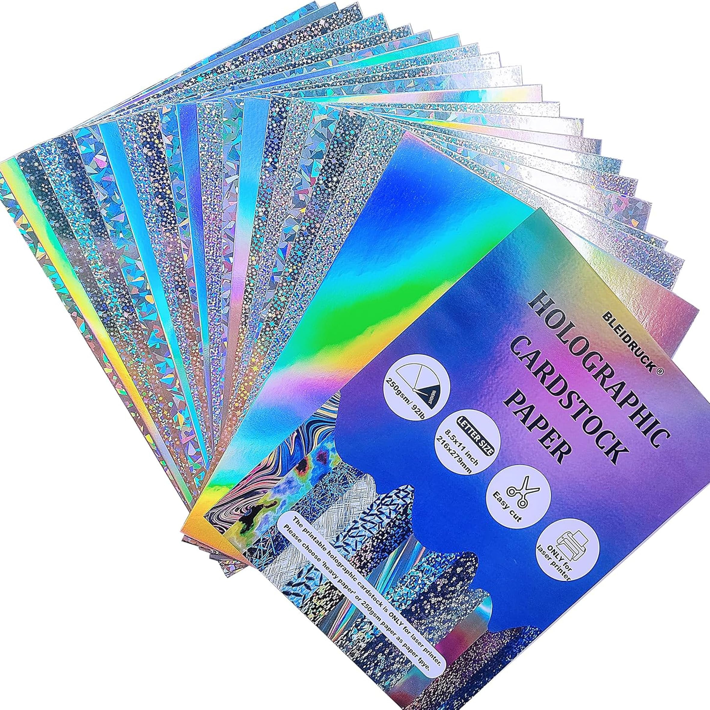 20 Sheets Holographic Cardstock MFF30 Paper 250gsm/92lb, 8.5 Glitter ...