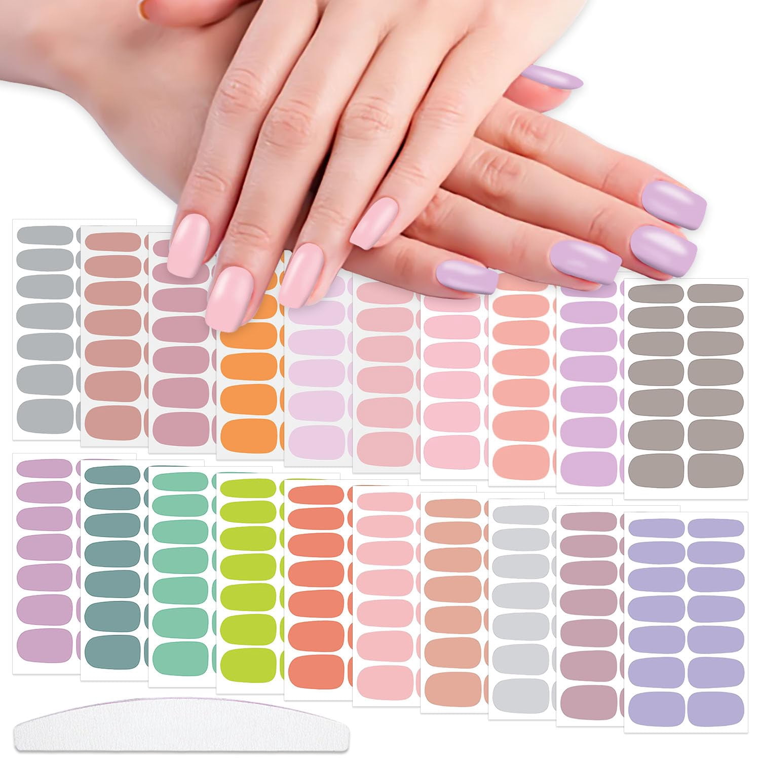 20 Sheets Light Color Vivid Nail Polish Stickers Full Nail Wraps False ...