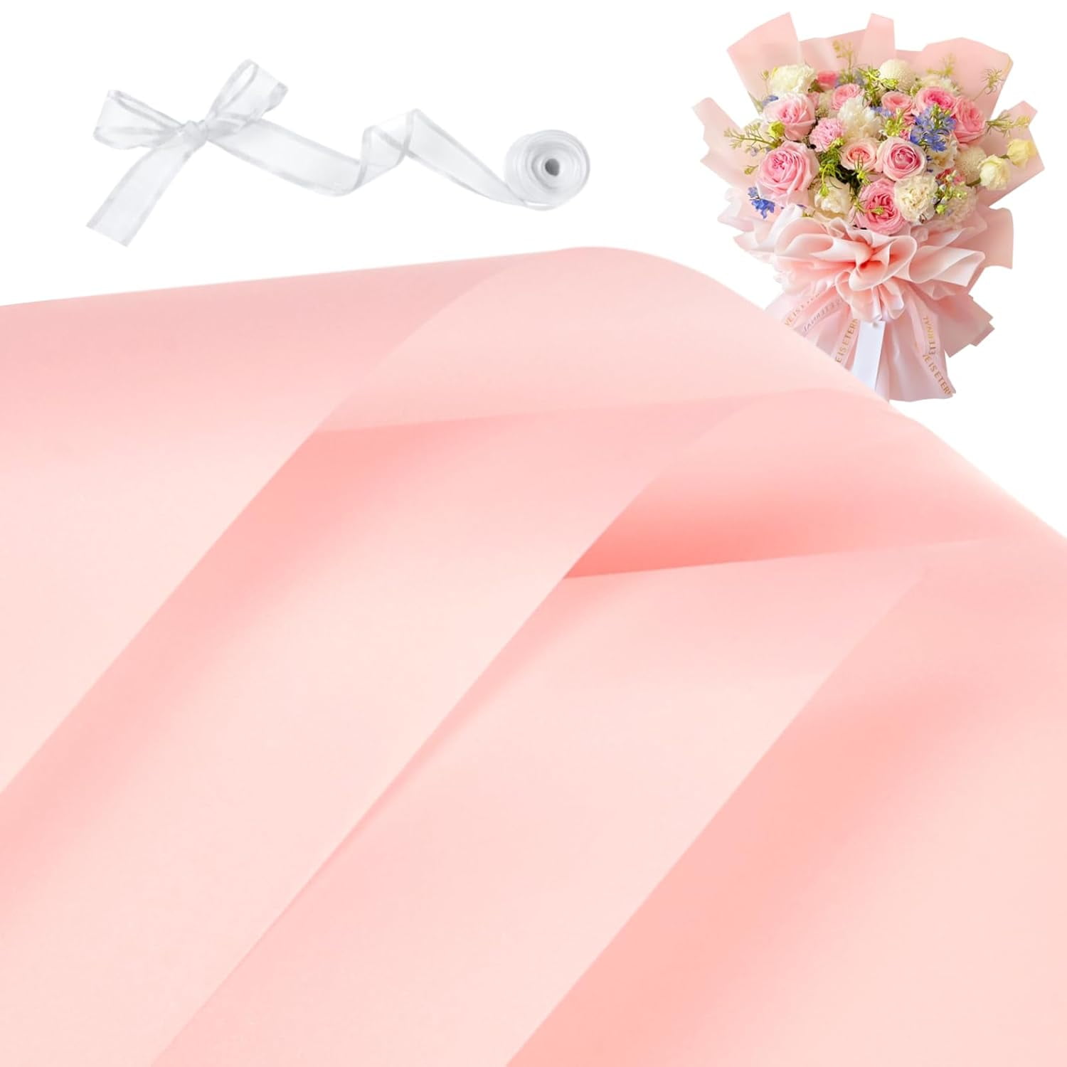 20 Sheets Pink Flower Bouquet Wrapping Paper, Waterproof Floral Paper ...