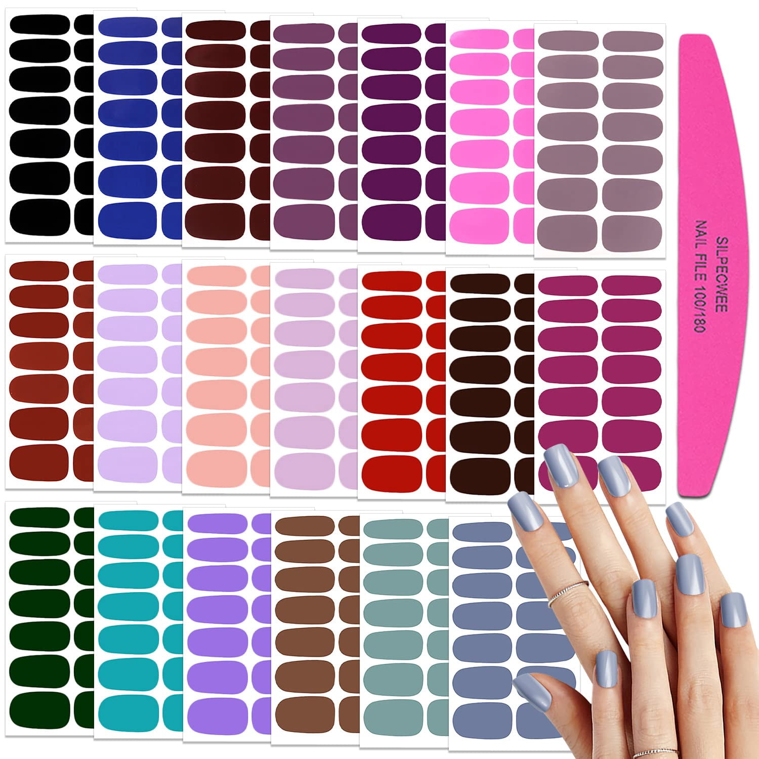 20 Sheets Solid Color Nail Polish Strips Nail Stickers Full Nail Wraps ...
