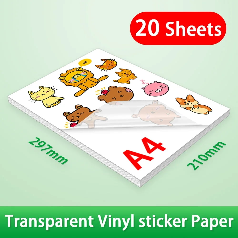 20 Sheets Transparent Self Adhesive Sticker Label A4 Printable Vinyl Sticker Paper Printing Copy ...