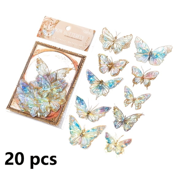 20 Sheets of Laser Ice Crystal Butterfly PET Decorative Stickers for ...