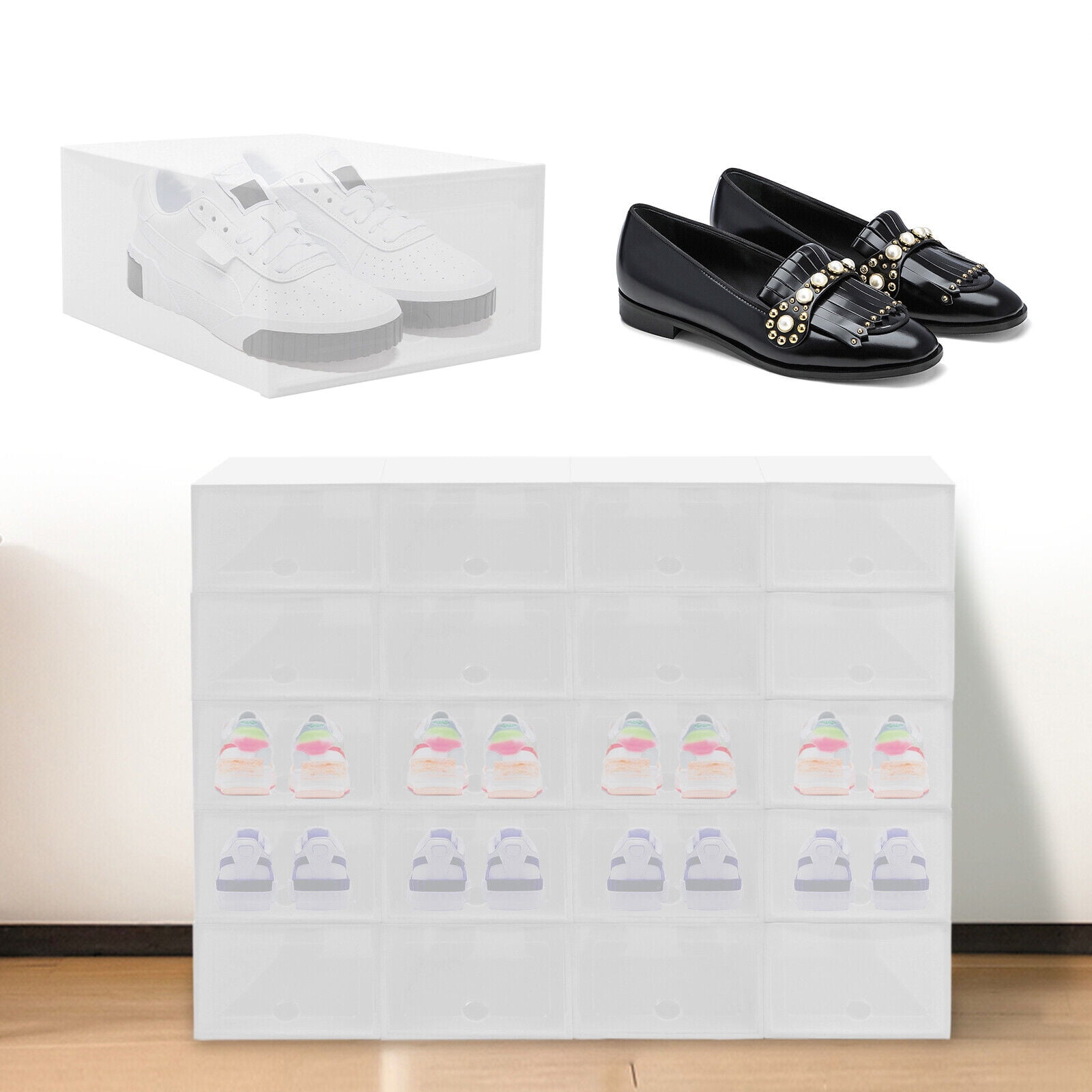 20 Shoe Storage Box Transparent Drop Side/Front Sneaker Case Organizer ...