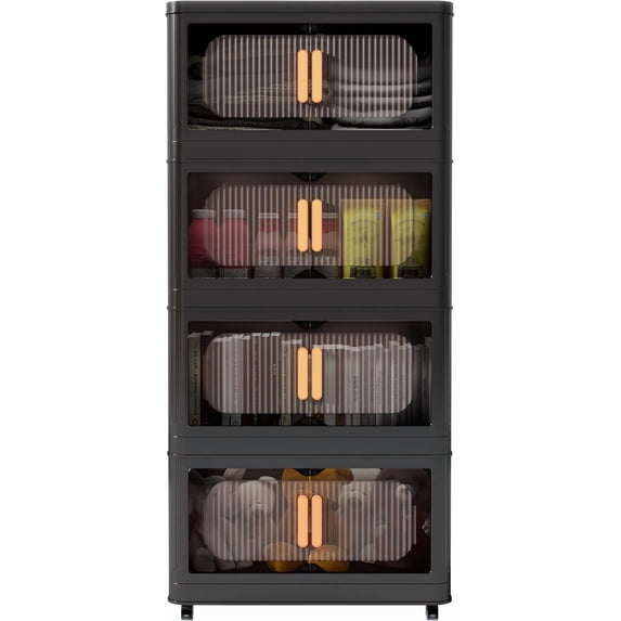 20" Side Wide Folding Storage Cabinet - Black 4-Tier Collapsible ...