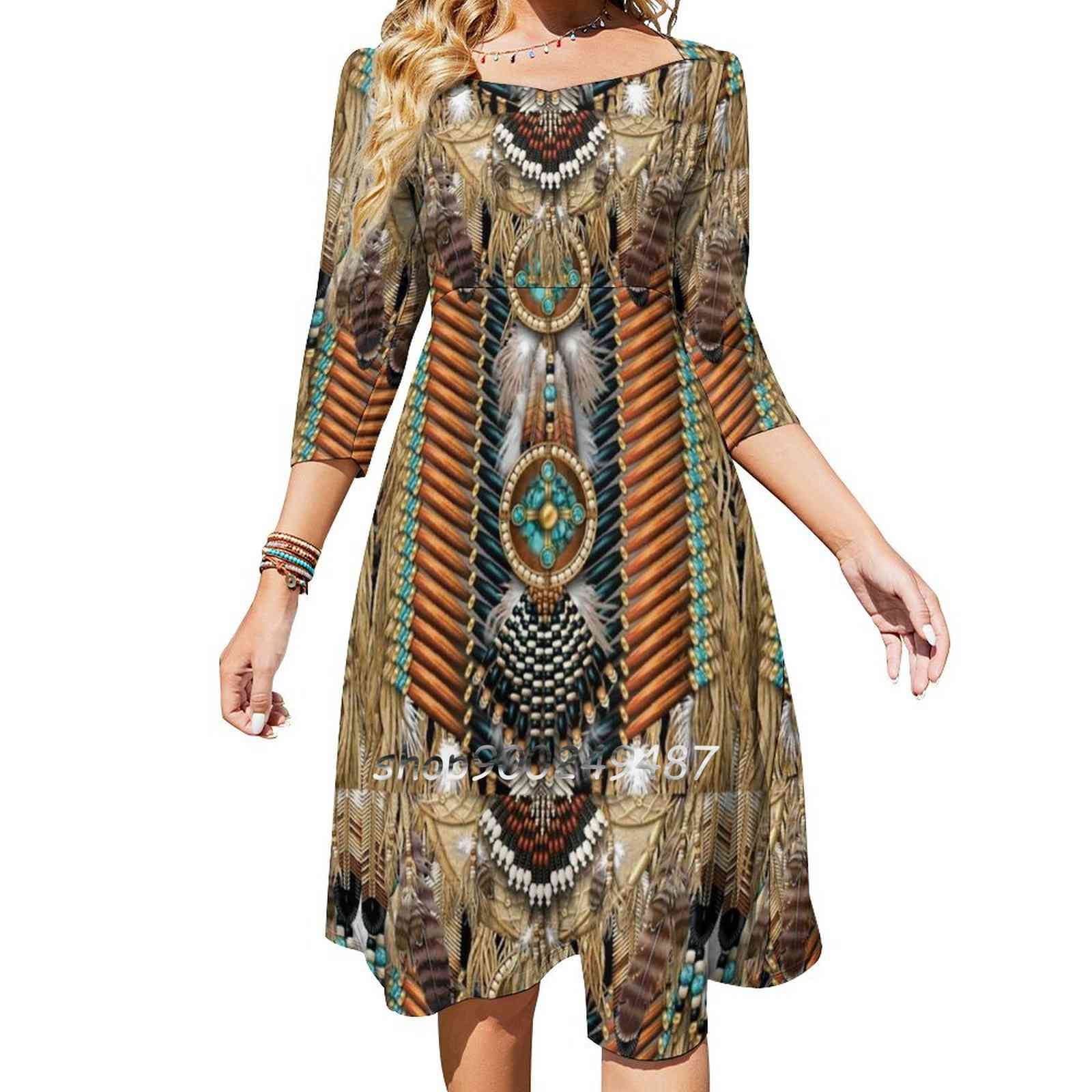 20 Sky Square Neck Dress Cute Loose Print Dresses Elegant Beach Party ...