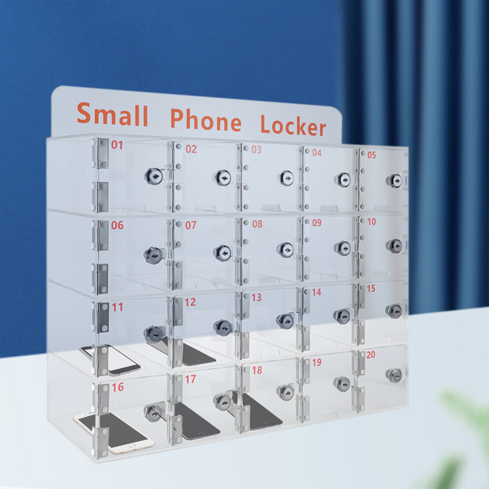20 Slot Clear Acrylic Wall Mount Cell Phone Locker Cabinet Box W/Keys ...