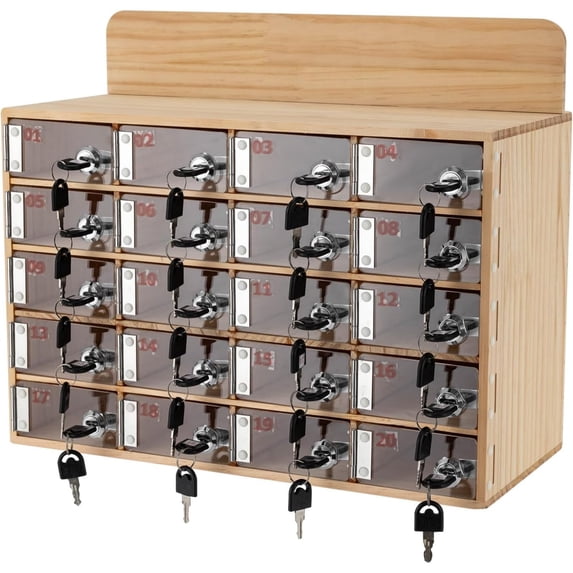 20-Slot Wall Mounted Wooden Cell Phone Storage Locker with Individual ...