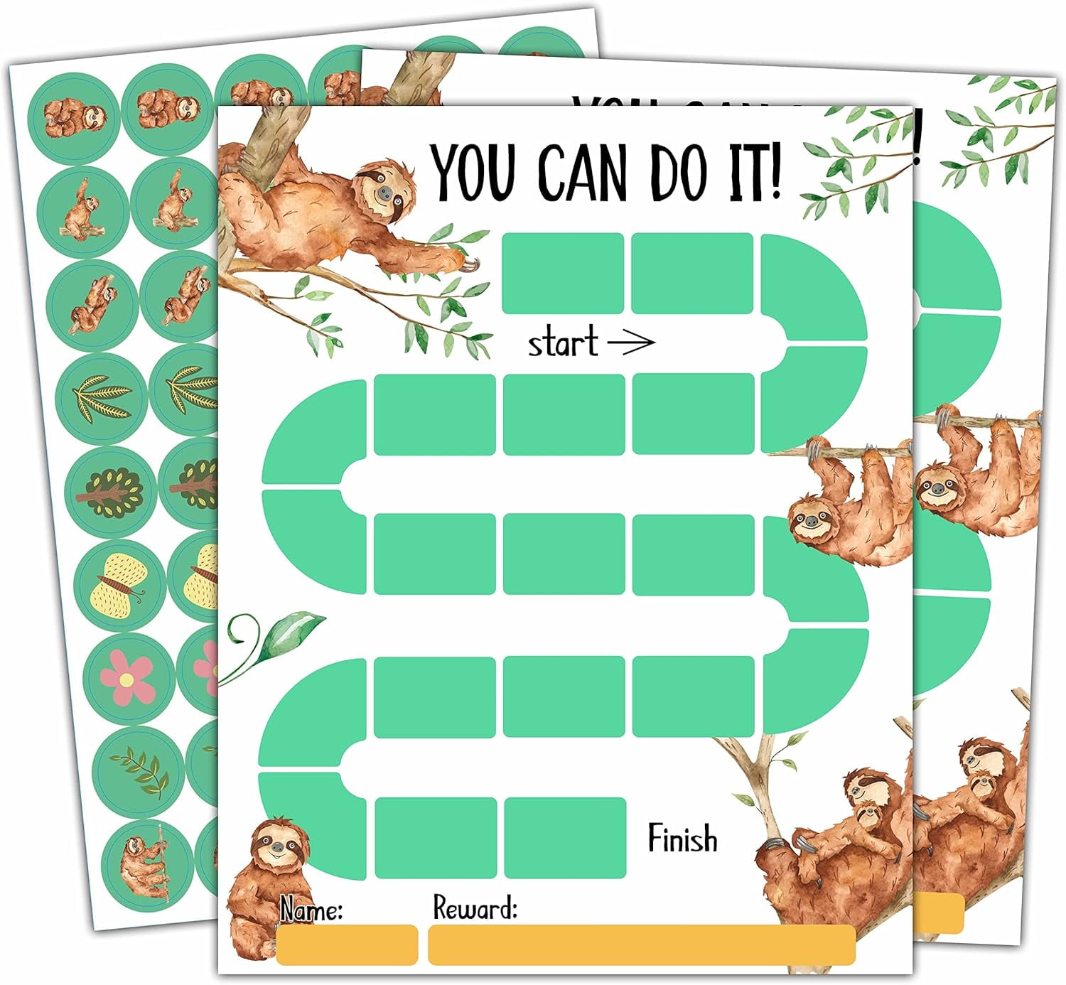 20 Sloth Reward Chart with 432 Round Stickers, Incentive Behavior Chart ...