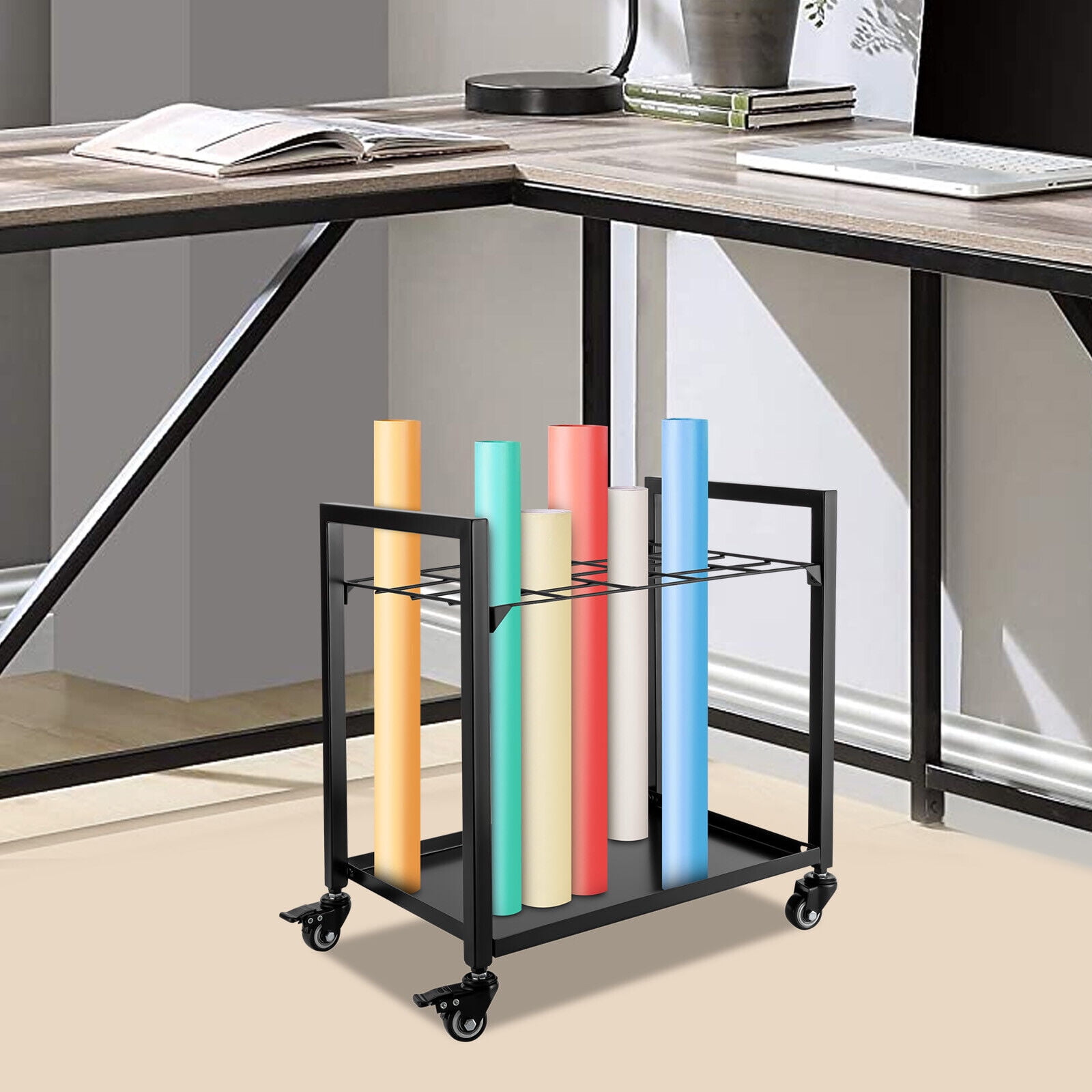 20 Slots Blueprint Poster Storage Rack Metal Roll File Storage Cart ...
