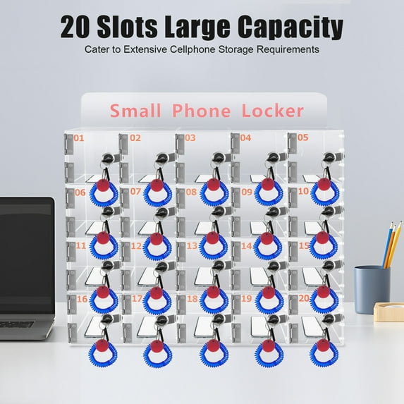20 Slots Cell Phone Locker, Acrylic Cell Phone Storage Box with Lock ...