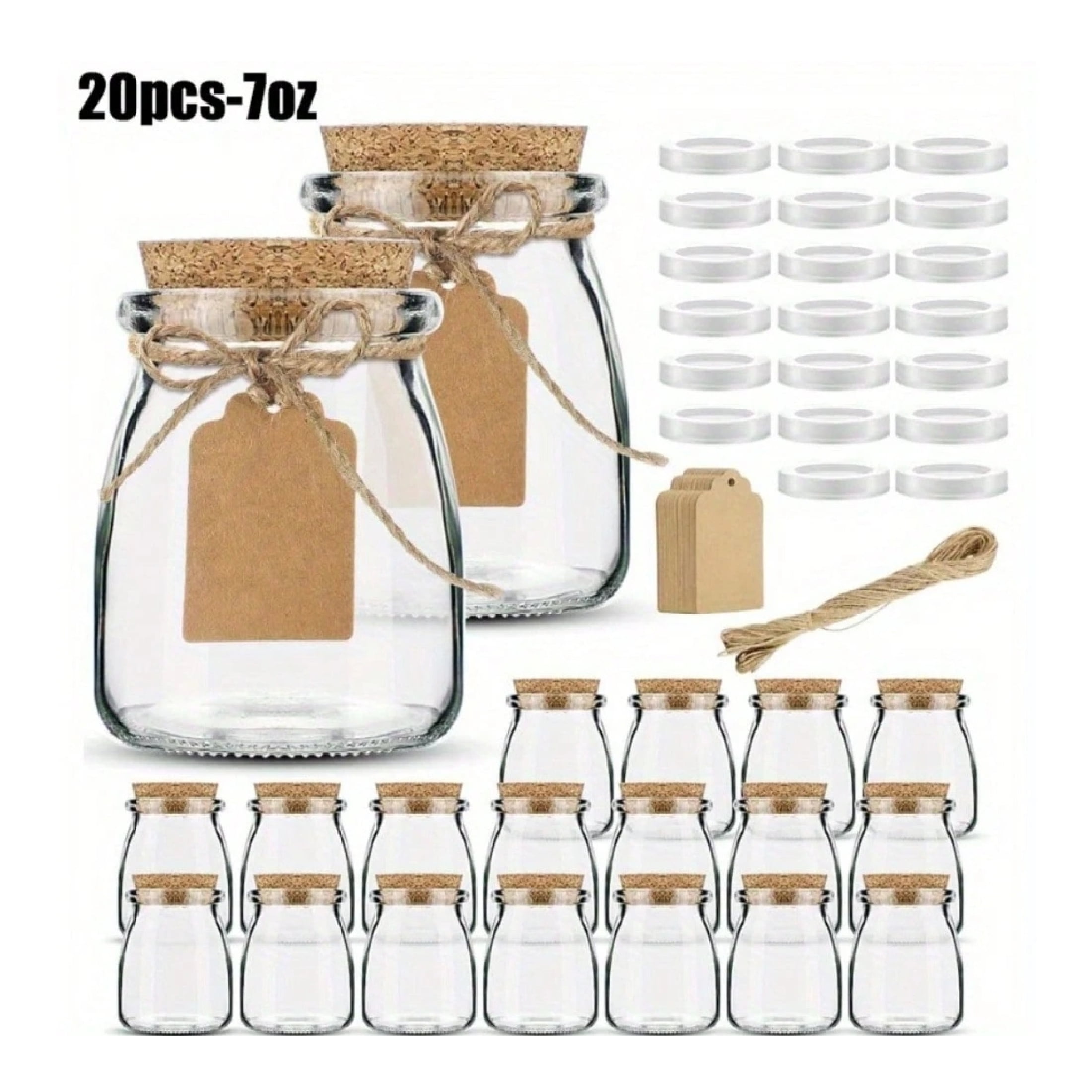 20 Small Glass Jars With 7OZ Cork Lids, PE Lid Yogurt Containers, Empty ...