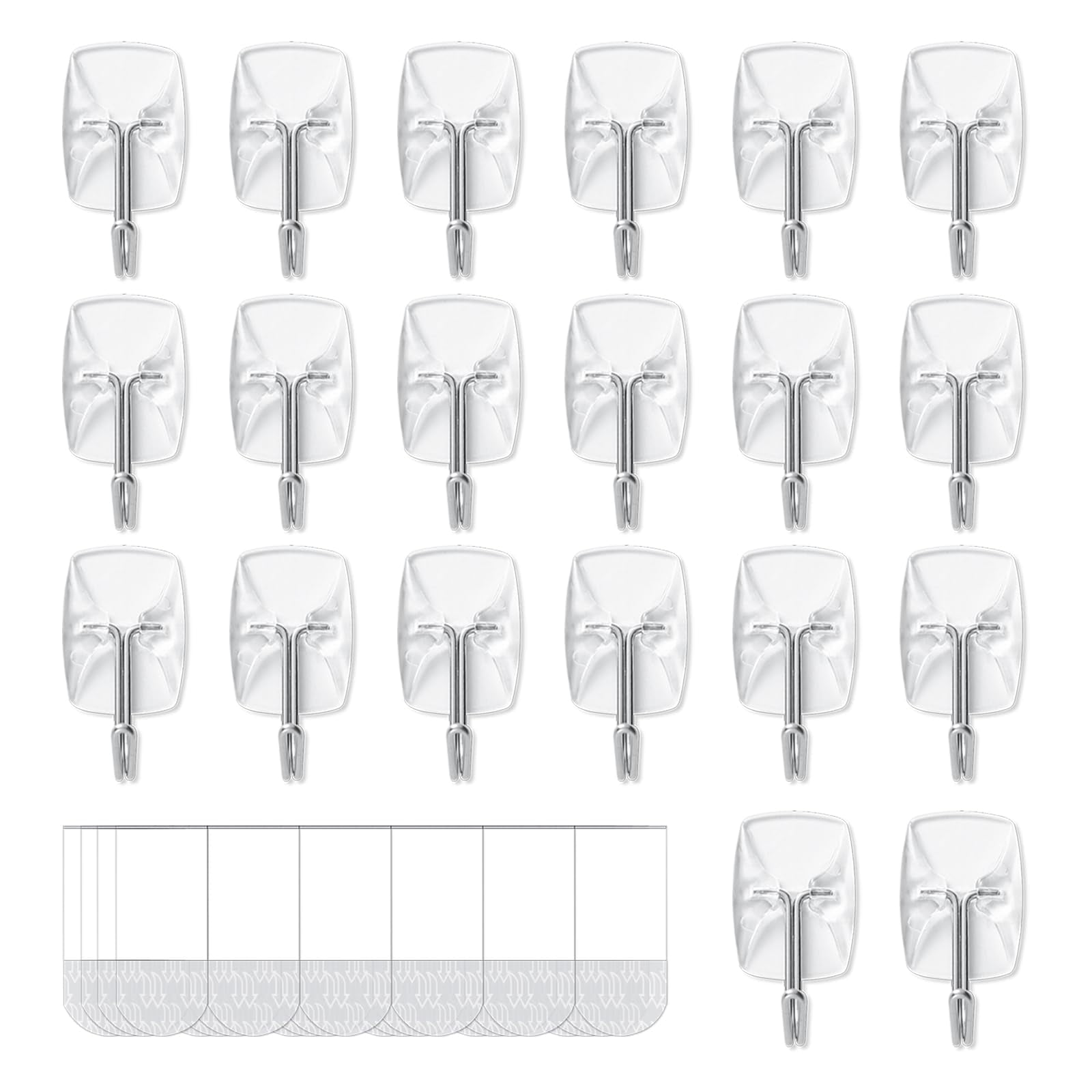 20 Small Hooks+24 Removable Strips, Clear Wire Hanger Hooks, Damage ...