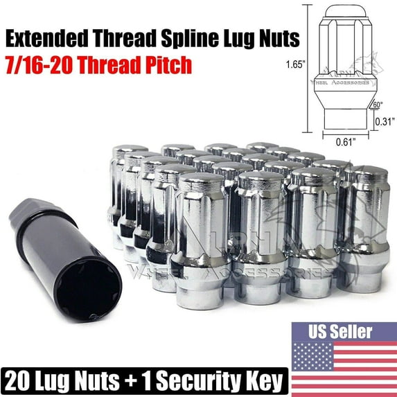 20 Spline 7/16-20 Extended Thread Lug Nuts For Chevy Corvette Camaro ...