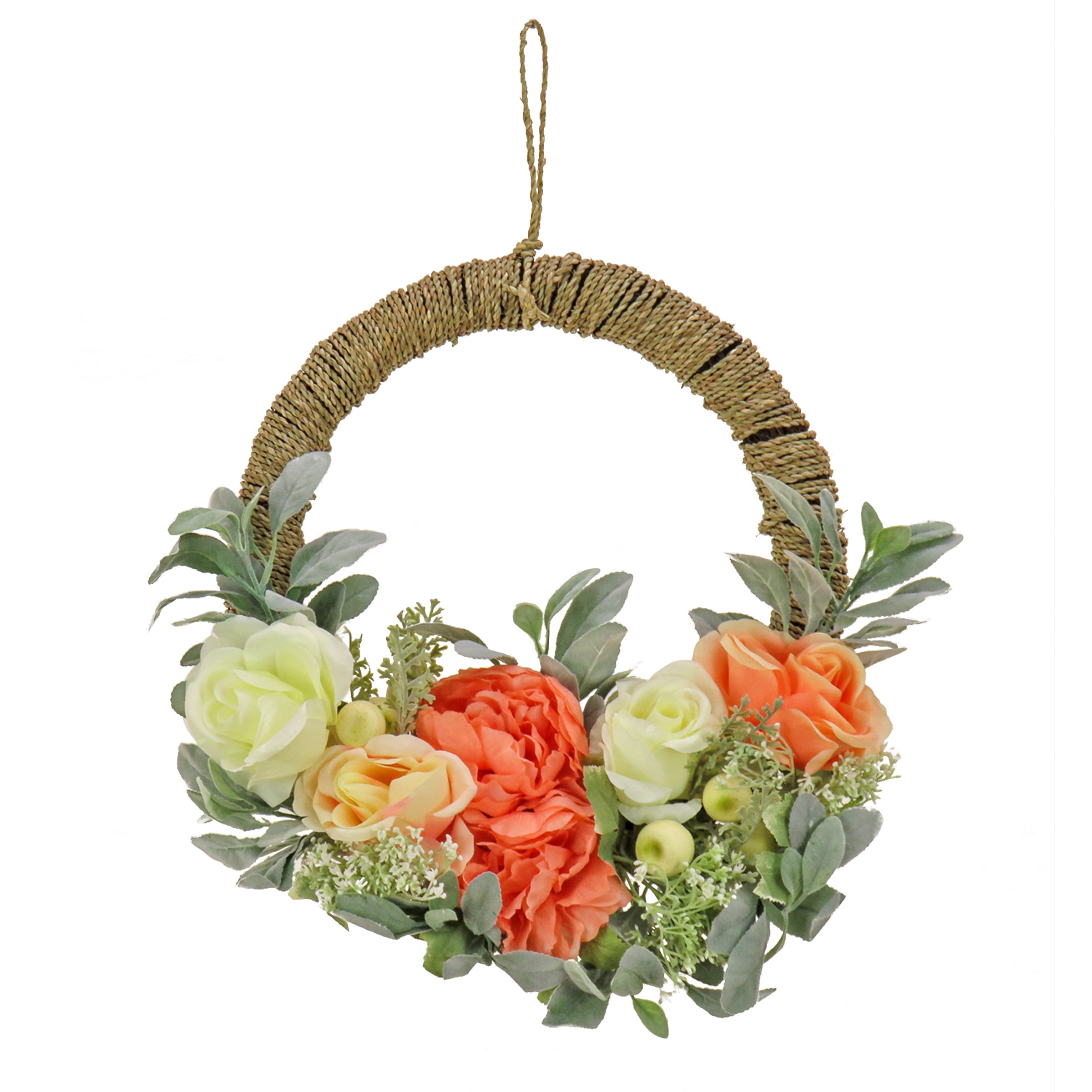 National Tree Company 20 inch Artificial Spring Hoop Wreath with Peony ...
