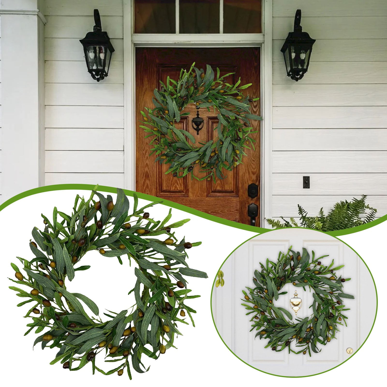 20 in Spring Wreath Artificial Green Olive Wreaths Greenery Wreath with ...