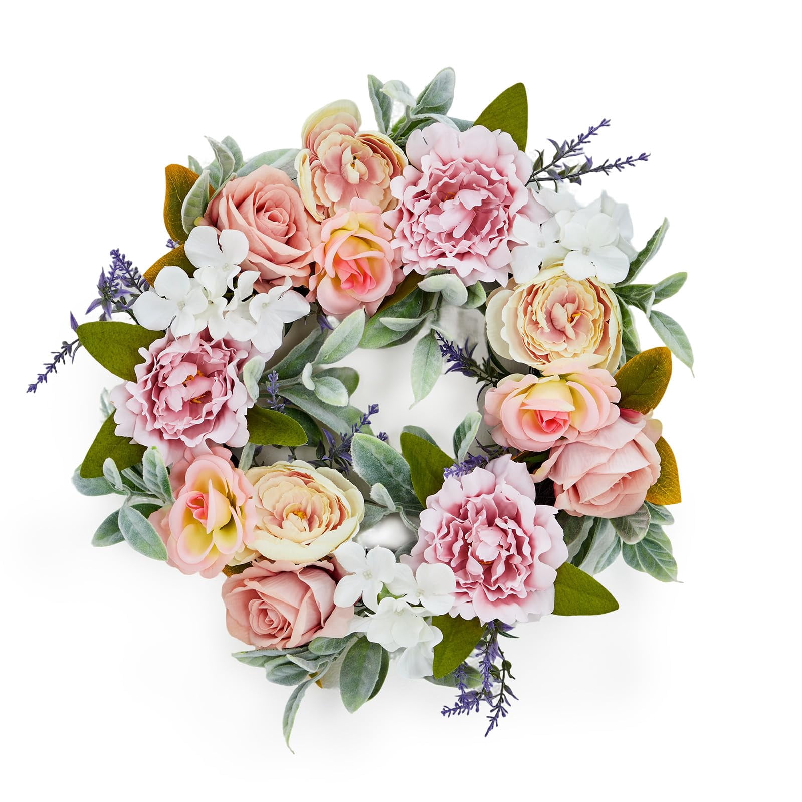 20" Spring Wreath for Front Door, Artificial Pink Peony & Lavender ...