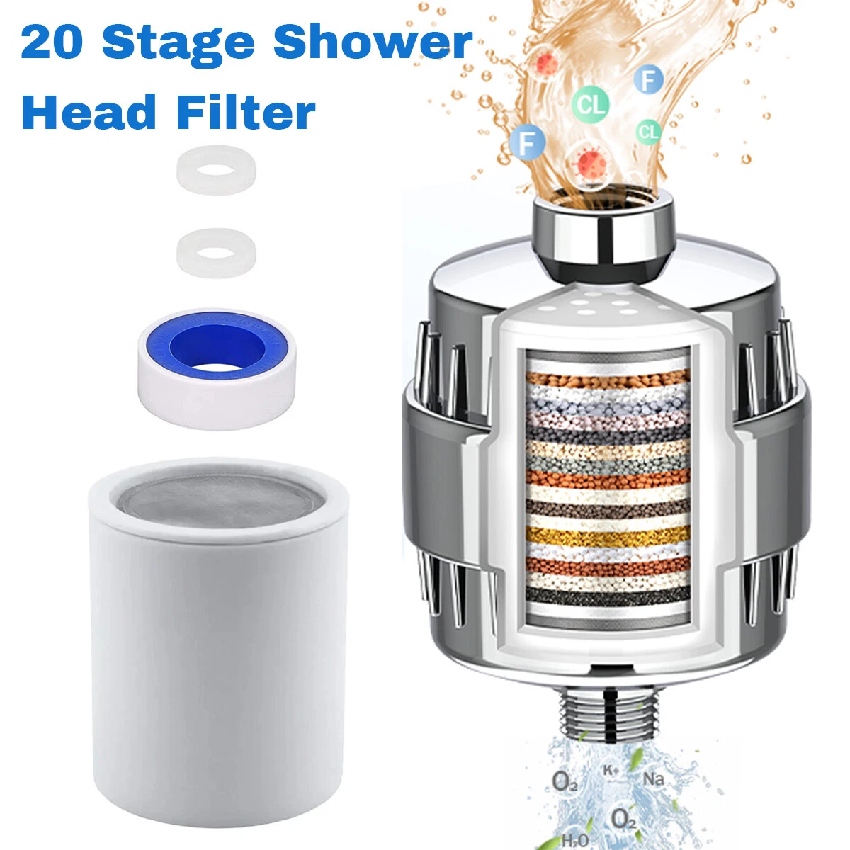 20-Stage Filtration Shower Head Universal Shower Water Filter Water ...