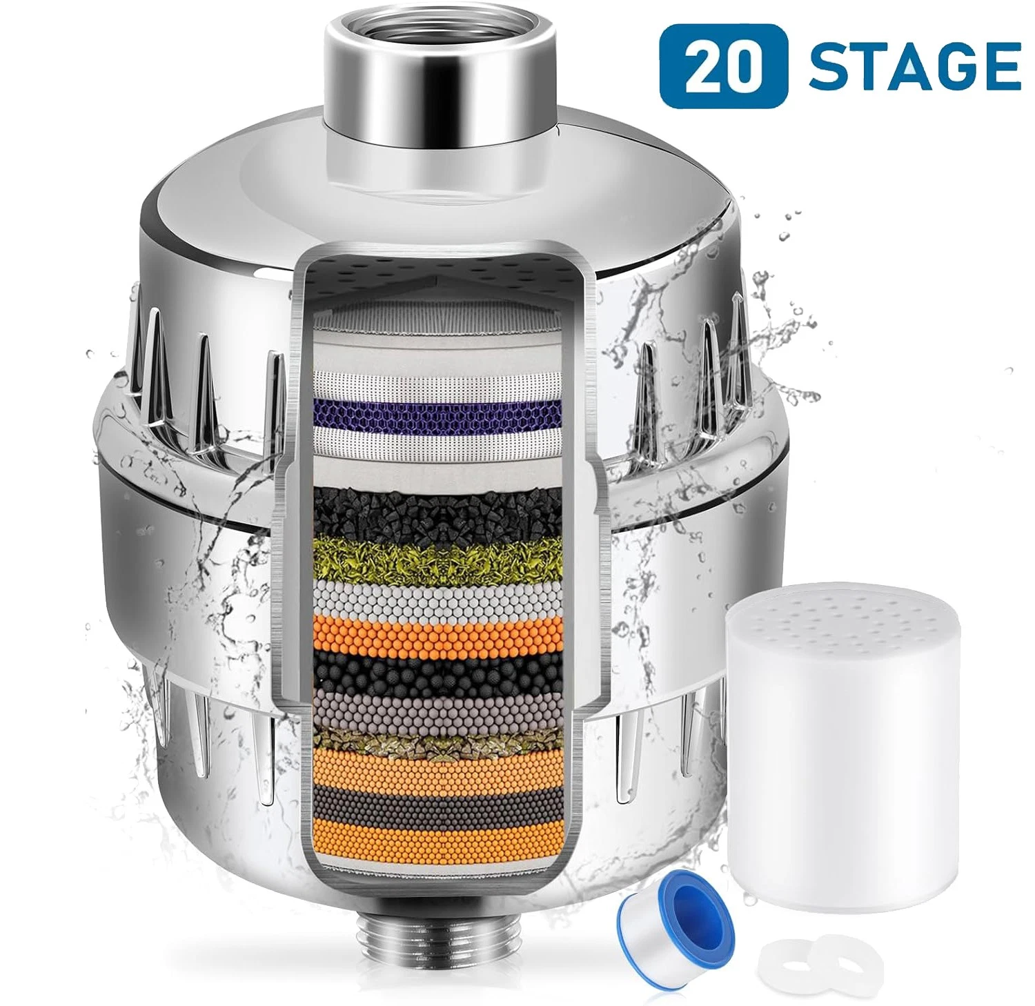 20 Stage Shower Head Filter For Hard Water Softener Remove Chlorine ...