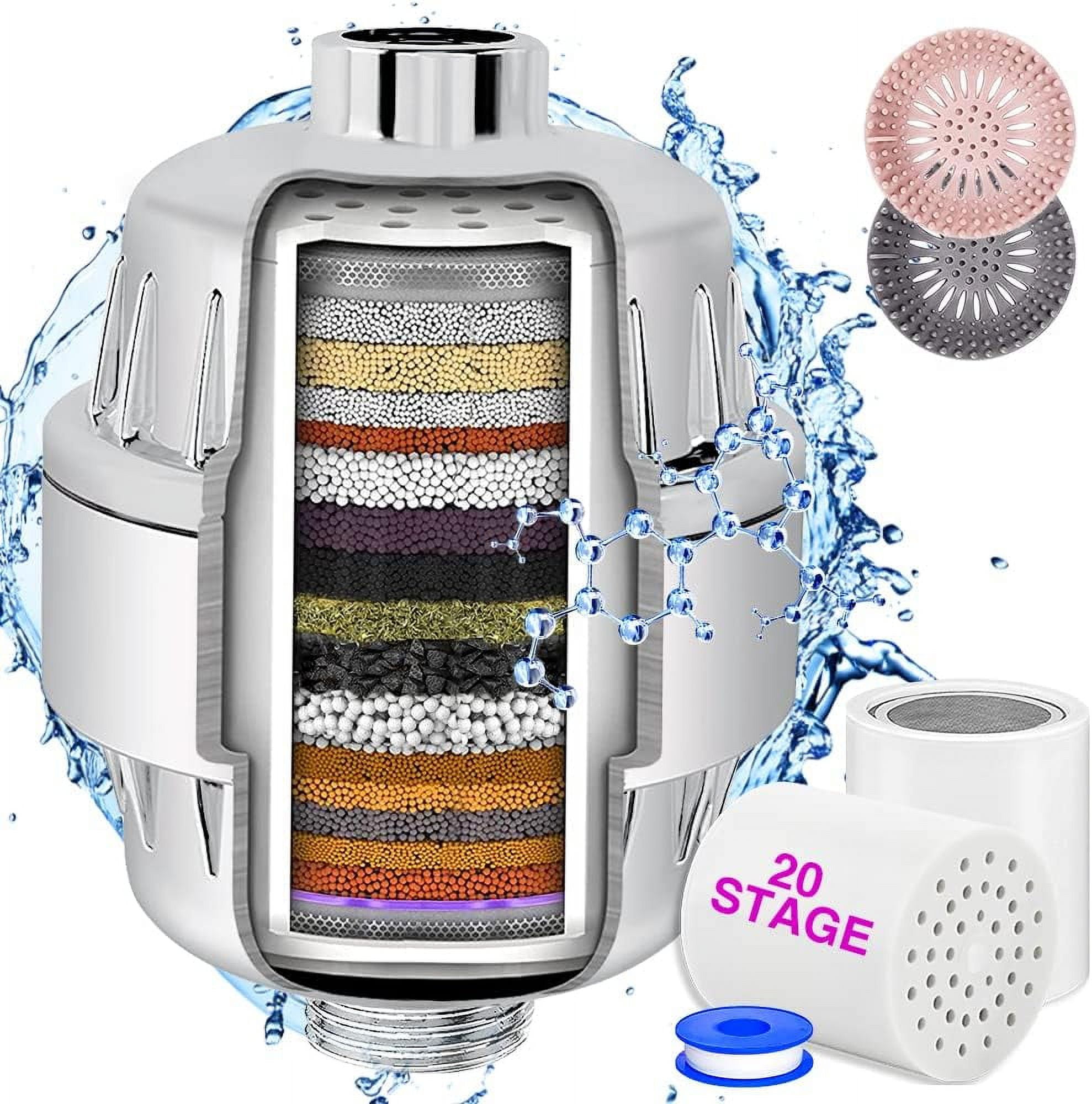 20 Stage Shower Head Filter for Hard Water - High Output Shower Water ...