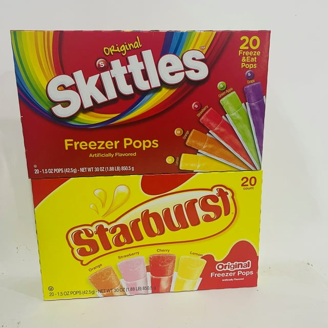 20 Starburst Original and 20 Skittles Original flavored Freezer Pops, 1 ...