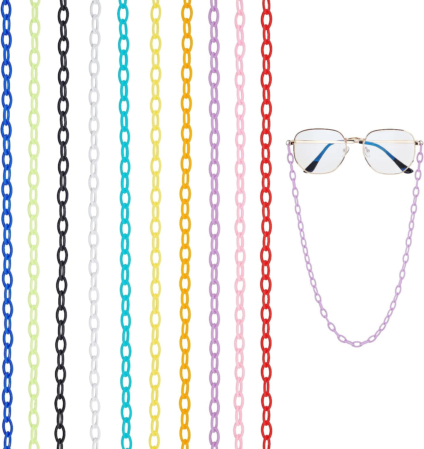 20 Strand 18.5" Acrylic Cable Chains 10 Colors Oval Shape Curb Chain ...
