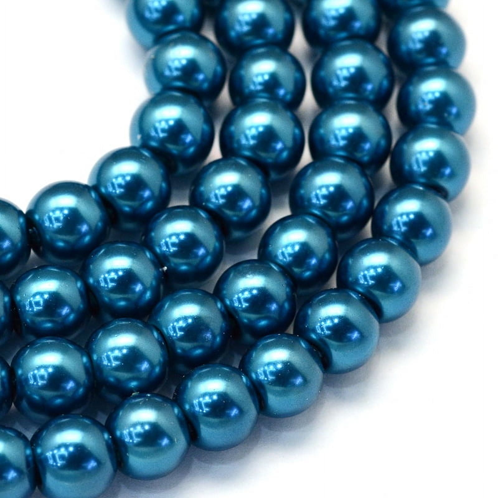 20 Strand Baking Painted Pearlized Glass Pearl Round Bead Strands Cadet ...