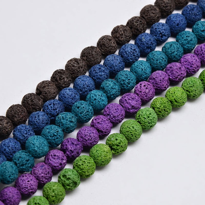 20 Strand Natural Lava Rock Round Bead Strands Dyed Mixed Color 6mm ...