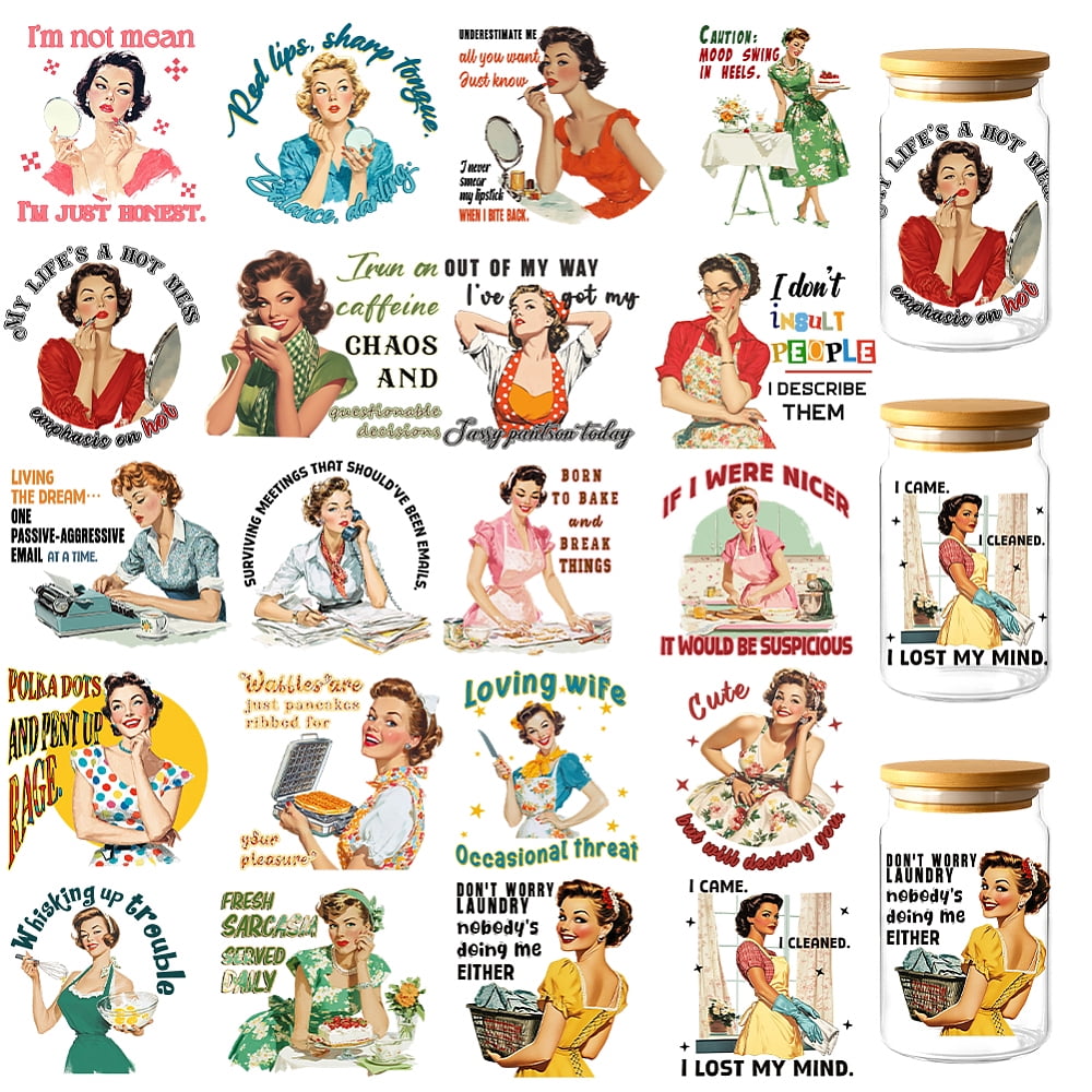 20 Styles Funny UV DTF Cup Wraps 10 Sheets Vintage Humorous Women Cup ...