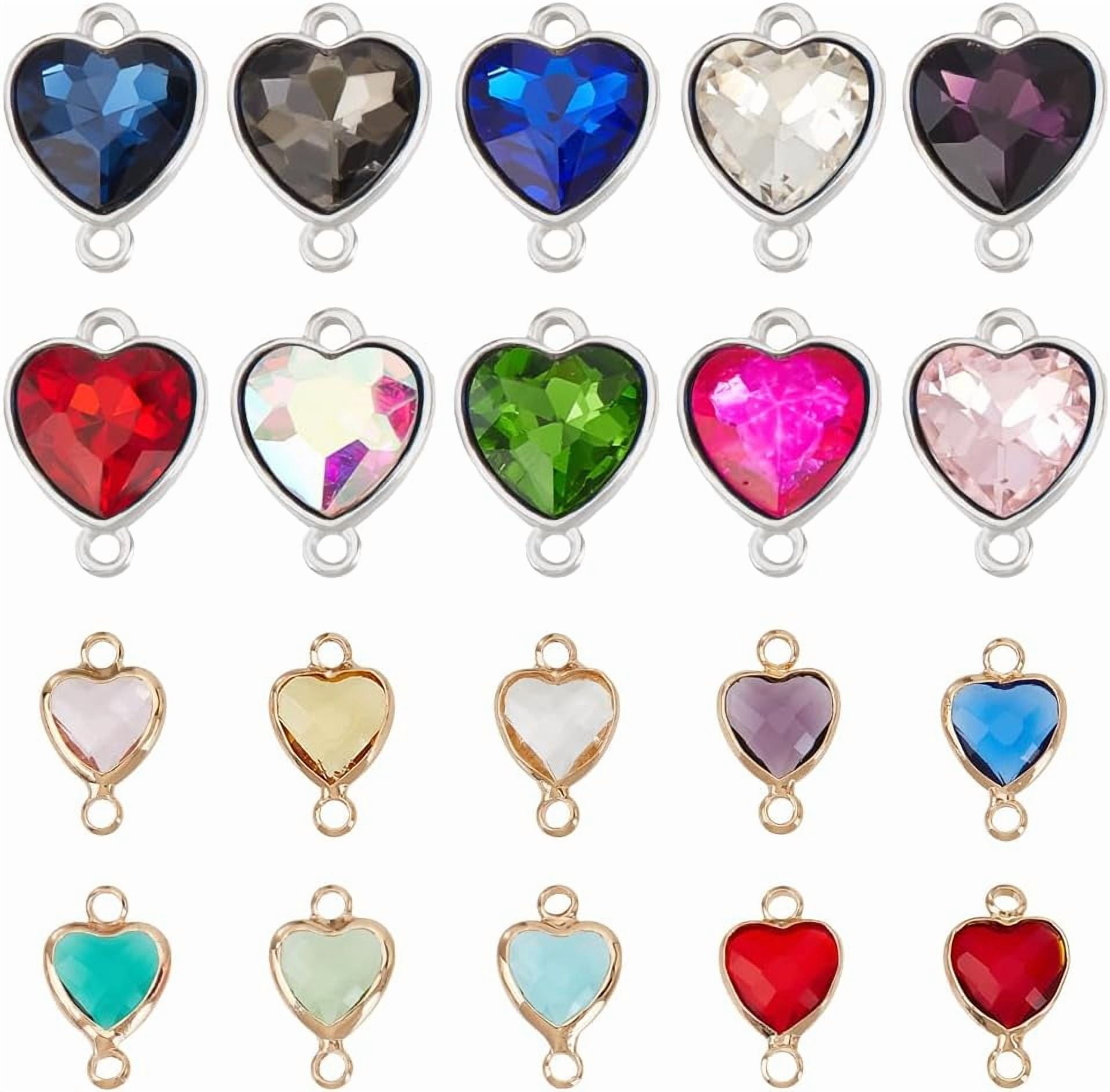20 Styles Rhinestone Links Charms 20 pcs Double Loop Heart-Shaped ...
