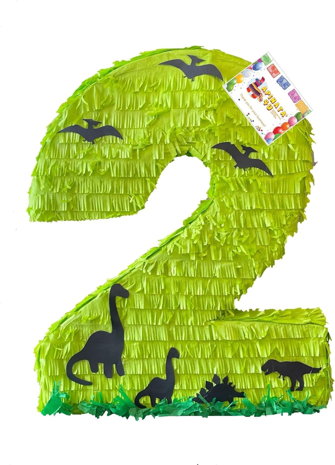 20” Tall Handcrafted Number Two Pinata Dinosaur Theme T Rex Dino Green ...