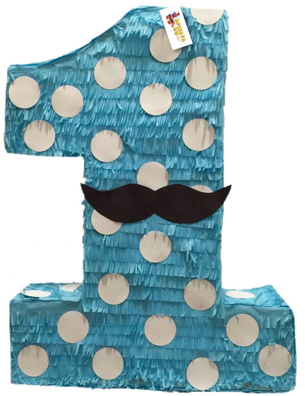 20" Tall Number One Pinata Light Blue Color with Mustache First ...