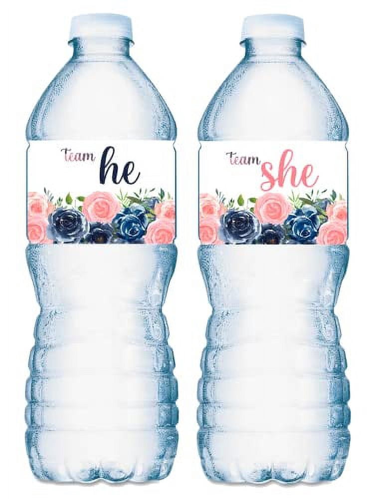 20 Team He Team She Navy and Blush Gender Reveal Party Water Bottle ...