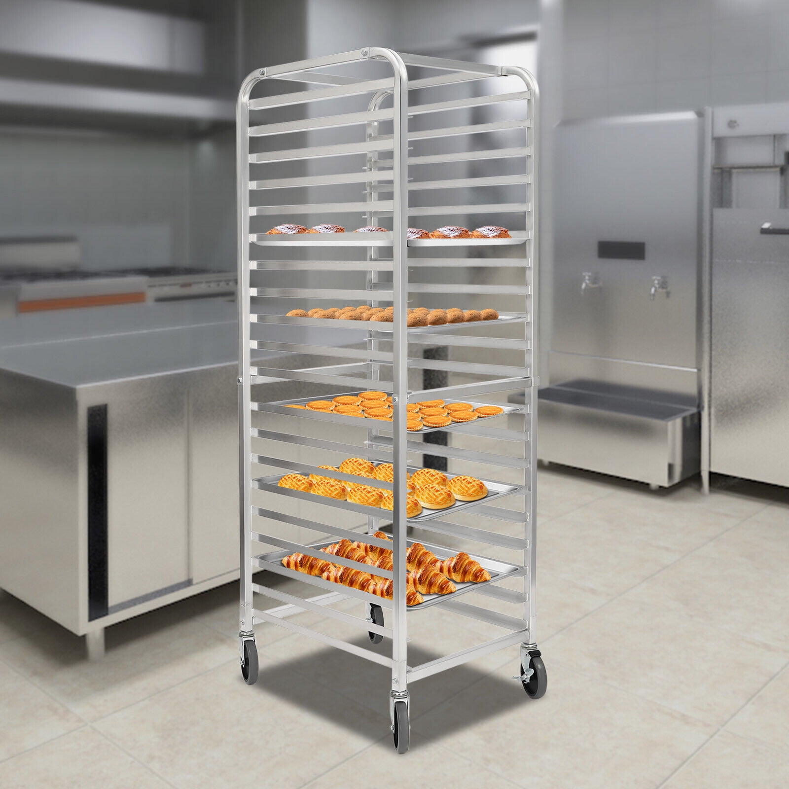 20 Tier Bakery Rack with Lockable Wheels Home Commercial Kitchen Bun ...