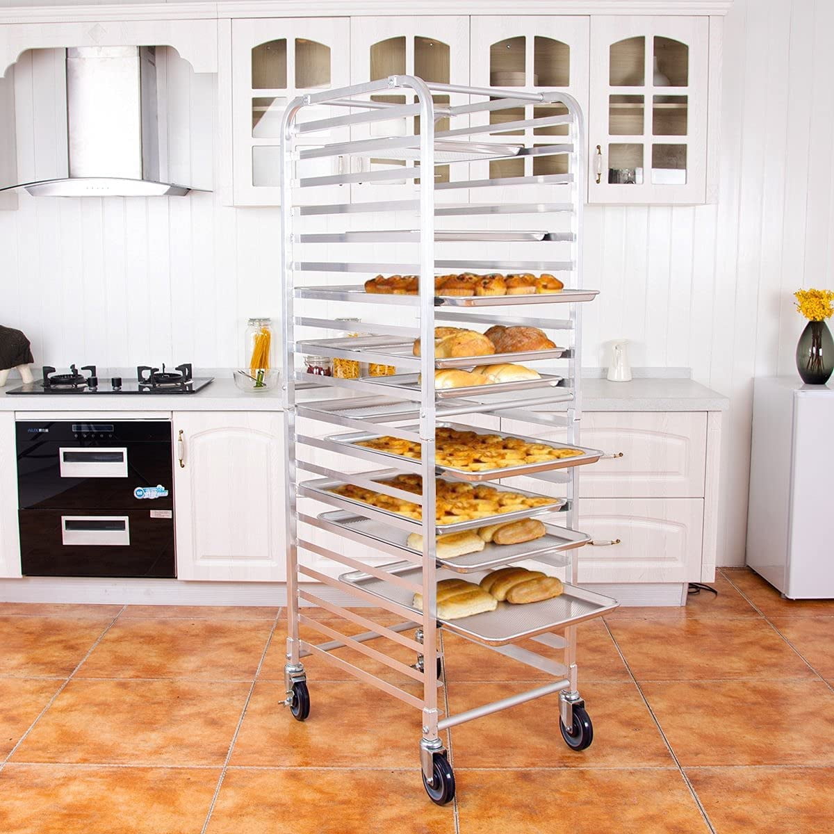 20 Tier Bun Pan Rack, Bakery Rack with 2 Lockable Wheels, 20 Sheet ...