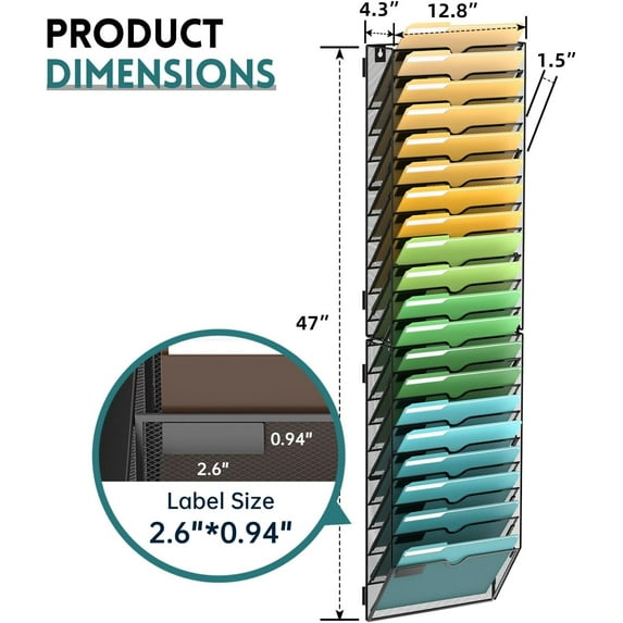 20-Tier Wall File Organizer Mesh Office Mail Holder, Hanging Wall ...