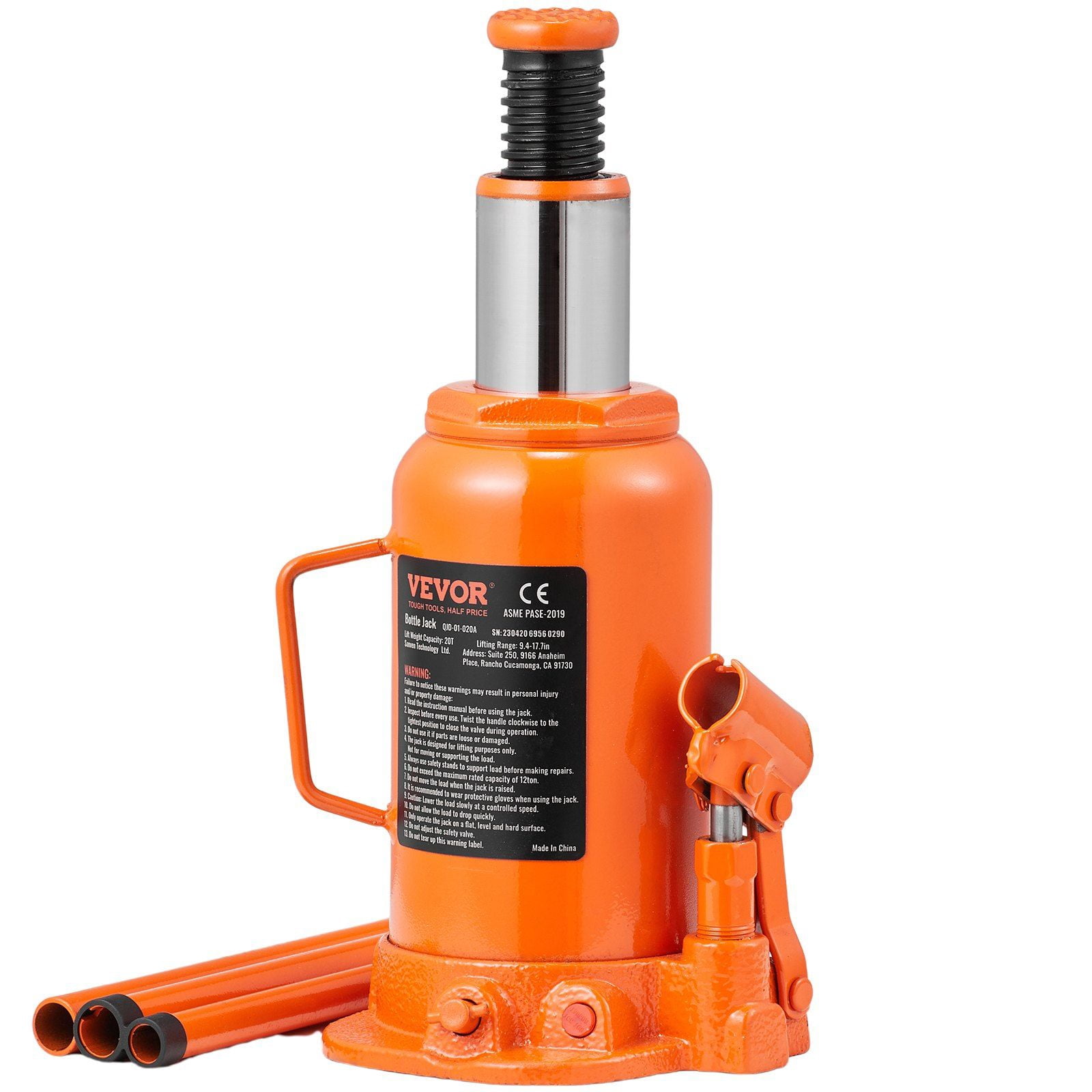 20 Ton Hydraulic Bottle Jack (44,092 LBS), Heavy Duty All-Welded Car ...